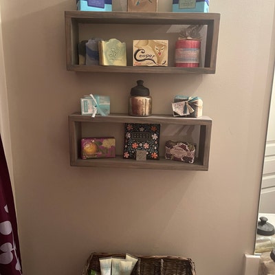 Floating Wood Box Shelf Bathroom Shelf Organizer Wall Decor Storage ...