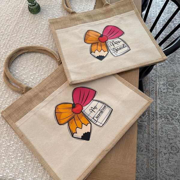 Custom Teacher Tote Bag, Teacher Coquette Bow Bag, Teacher Gift Bag ...