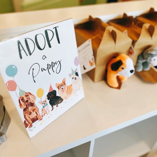 Editable Adopt A Puppy Birthday Printable Sign, Adopt A Puppy Birthday ...