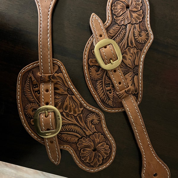 Western Leather Spur Straps, Custom, Tooled, Handmade, Floral, Initials ...