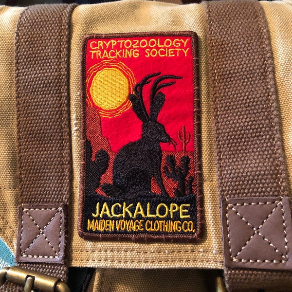 Jackalope Patch Cryptozoology Tracking Society Animal Badge Rabbit Jackrabbit Desert Sun Cacti ...