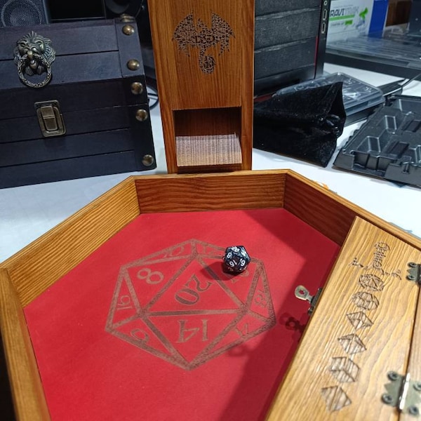 Custom Wooden DND Dice Box Tray RPG Dice Rolling Mat Tabletop Games D&D ...