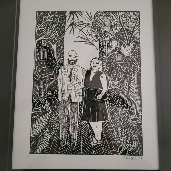 Linocut Custom Wedding Portrait Lino Custom Couple Portrait First ...