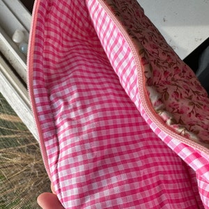Handmade Makeup Bag Frilly Pink Floral Bow Pattern With Pink Gingham ...