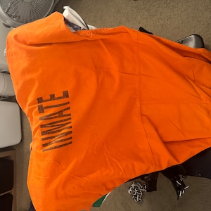 Jail Prison Inmate Jumpsuit Blue and White Stripe Halloween Costume ...