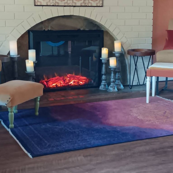 Floral Animal Rug, Orange Fox Rug, Washable Patio Rug, Gift for Office ...