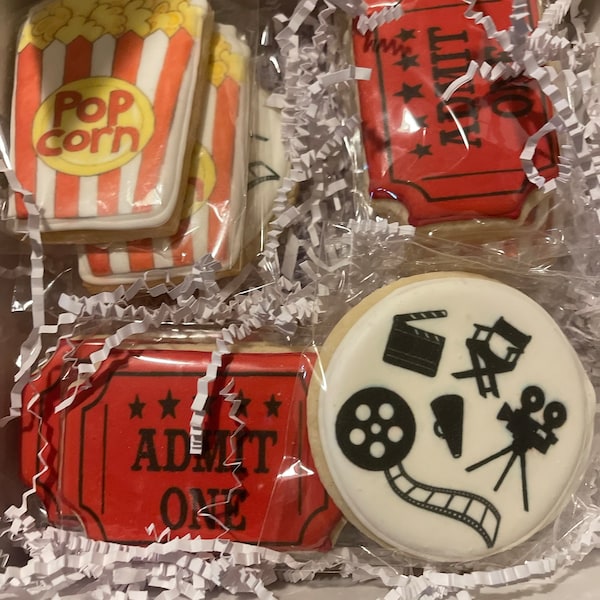 1 Dozen Movie Night Themed Decorated Cookies Reel Film Strip Popcorn ...