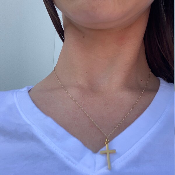 14k Solid Gold Heirloom Cross Necklace, Gold Cross Necklace, Thick ...