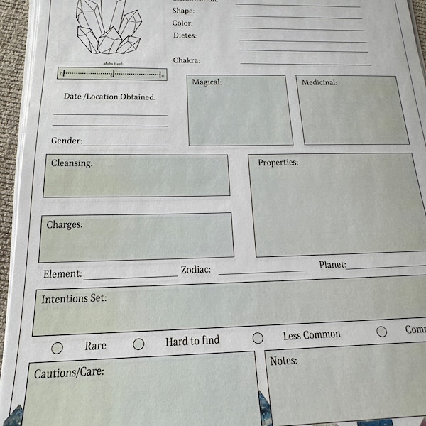Crystal Worksheet| Blank Grimoire Page | Magic| Witchcraft Basics ...