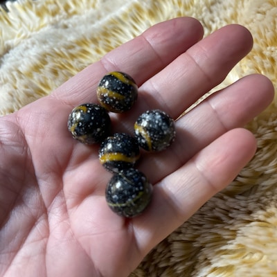 16mm Shooting Star Galaxy Glass Player Marbles Pack of 5 Opaque Black ...