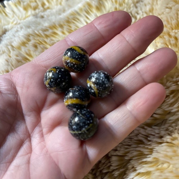 16mm Shooting Star Galaxy Glass Player Marbles Pack of 5 Opaque Black ...