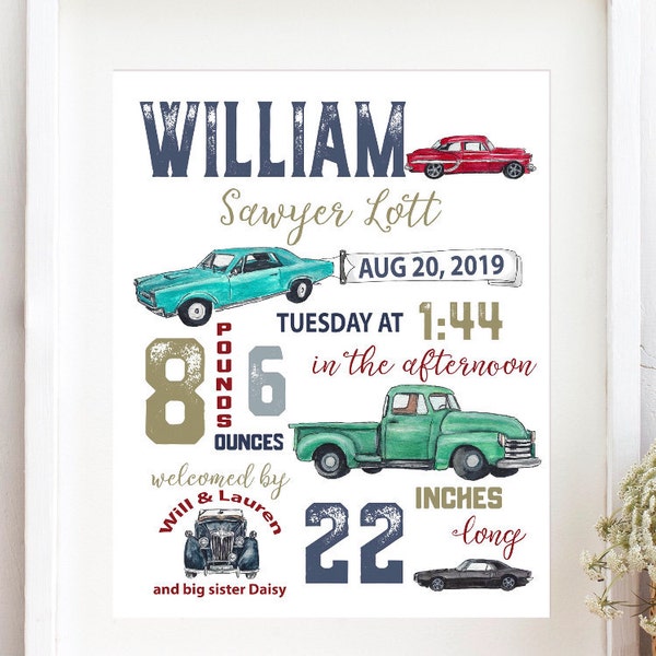Vintage Car, Nursery, Birth Stats, Birth Details, Automobile, Birth ...