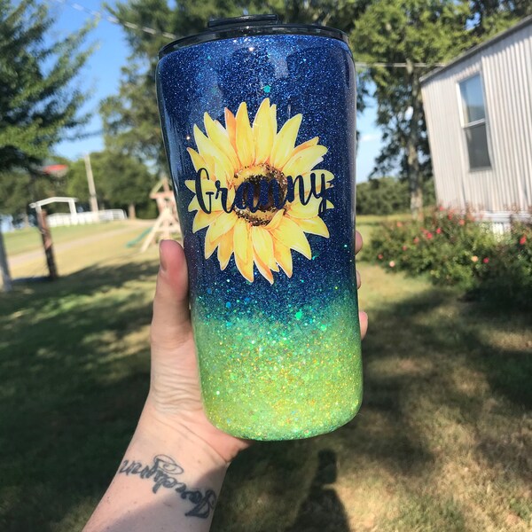 Sunflower Monogram Sticker | Vinyl Name Decal | Watercolor Floral Name ...