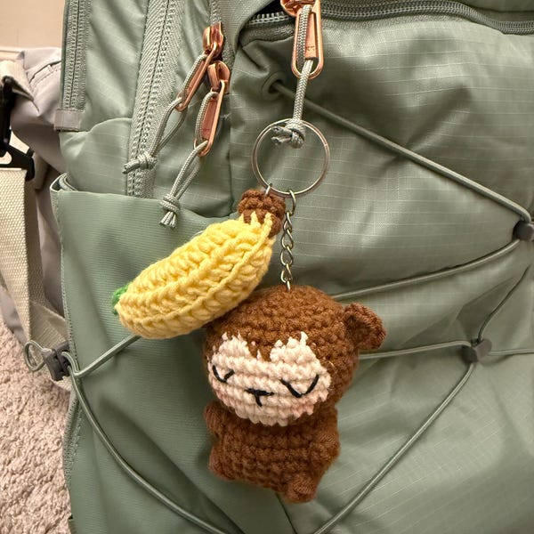 Crochet Monkey With Banana Keychain, Crochet Baby Monkey Keychain ...