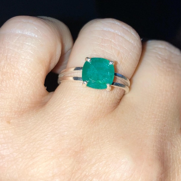 Emerald Double Band Ring, Raw Emerald Double Band Ring, Gold Raw ...