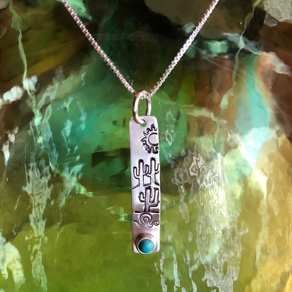 Southwest Saguaro Cactus Pendant Necklace - Turquoise Gemstone ...
