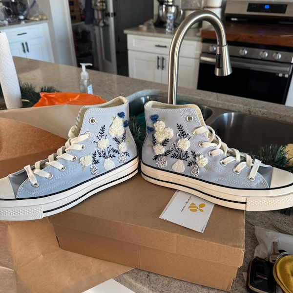 Customized Embroidered Converse Shoes, Blue Flower Embroidered Sneakers ...