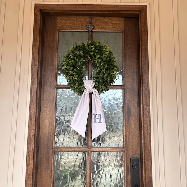 Monogram Wreath Sash, Front Door Wreath Sash, Embroidered Front Door ...