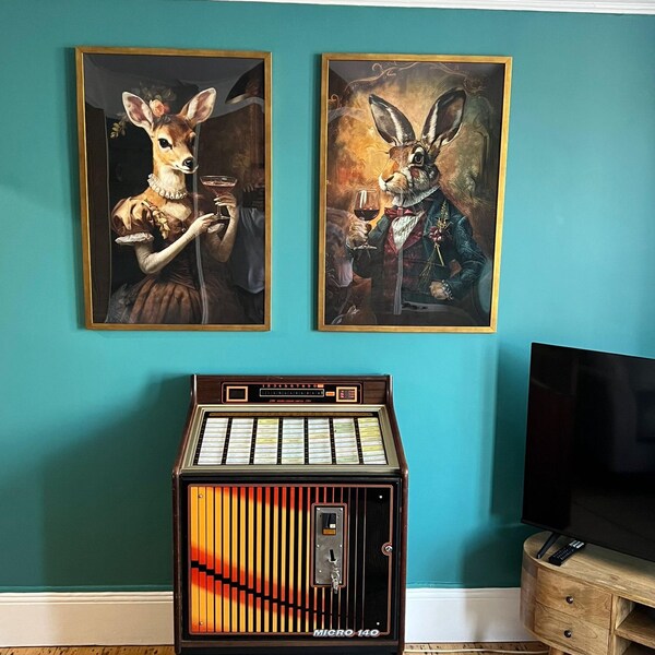 Stag Drinking Whisky Wall Art Print // Vintage Painting Style Portrait ...