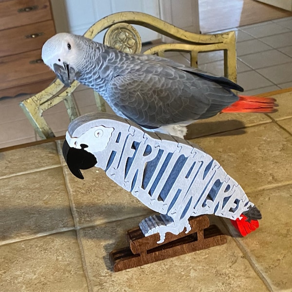 African Grey Parrot Bird Animal Puzzle Wooden Toy Hand Cut With Scroll ...