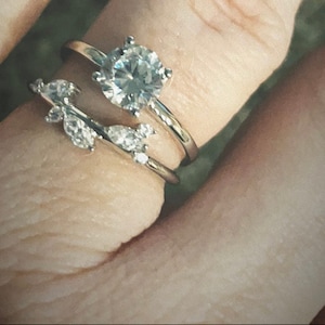 Solitaire Diamond Engagement Ring W/ Dainty Vine Ring Bridal Ring Set ...