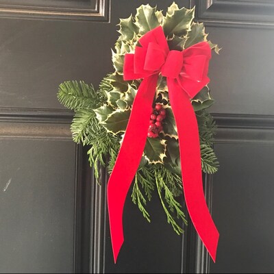 Fresh Evergreen & Holly Swag - Etsy