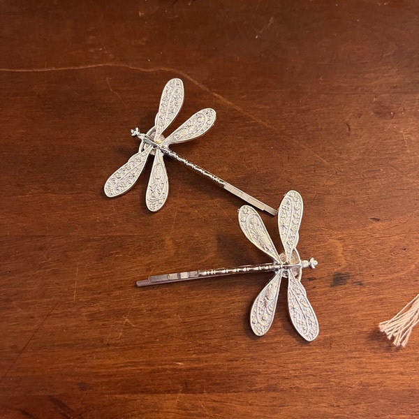 Dragonfly Bobby Pins, Set of Two, Antique Silver, Nickel Free Dragonflies, Dragonflies, Insect ...