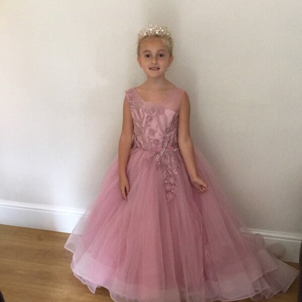 Blush Pink Lace Tulle Formal Flower Girl Dress For Special Occasion Bridesmaid Party Wedding