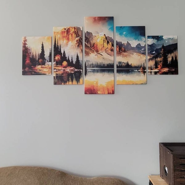 Ocean Waves and Cliffs Coastal Landscape 5 Piece Canvas Wall Art Framed ...