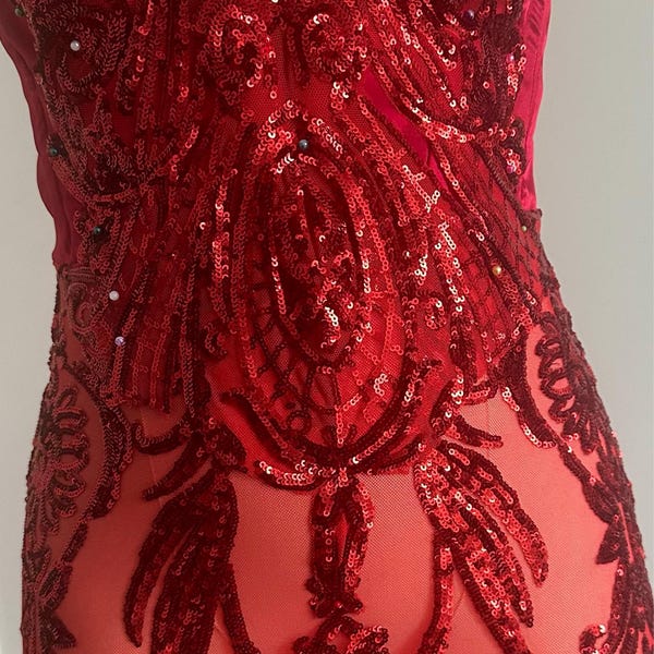 RED 4way Stretch Sequins Lace Mesh Fabric 50” Width Sold by the Yard - Etsy