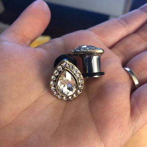 Yellow Gold Plugs Water Drop Crystal Plugs and Pearl Wedding Fancy ...