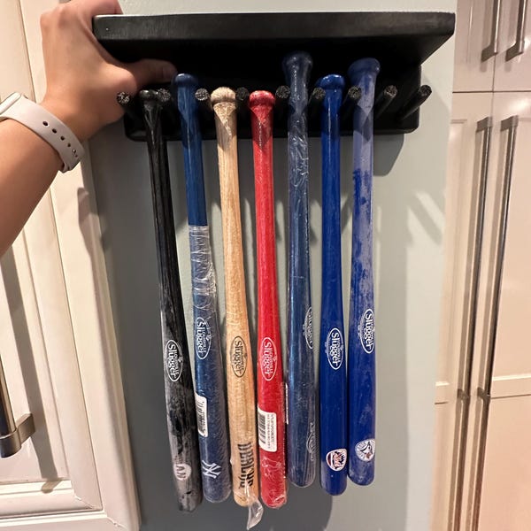 Baseball Bat Rack Display Holder 6 Full Size Bats 6 Balls Brown Metals ...