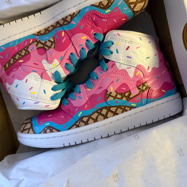 Ice Cream Drip Jordan 1 Mids | Custom Hand Painted Rainbow Sprinkle ...