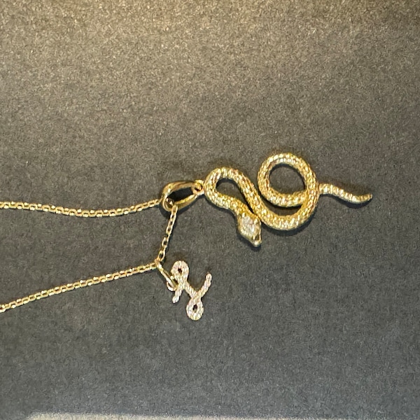 14K Solid Gold Snake Pendant Necklace Serpent Charm Moissanite Necklace ...