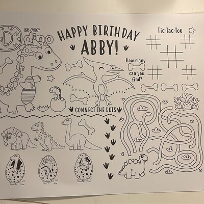 Dinosaur Coloring Placemat, Dino, Personalized, Digital File, Printable ...