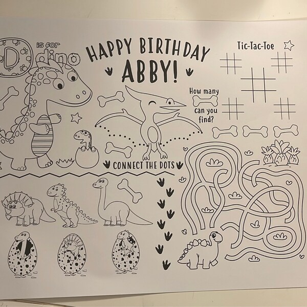 Dinosaur Coloring Placemat, Dino, Personalized, Digital File, Printable ...