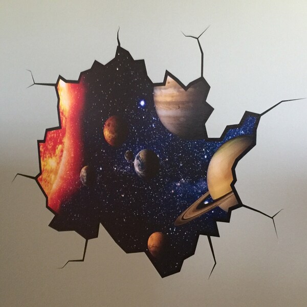 Solar System Wall Decal Outer Space Sticker Mural Outer Space Cracked ...
