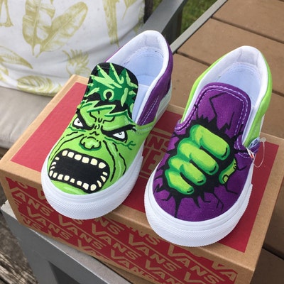 Hulk Themed Painted Kids Vans - Etsy
