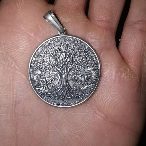 Tree of Life With Wolf Handmade Sterling Silver Charm Necklace ...
