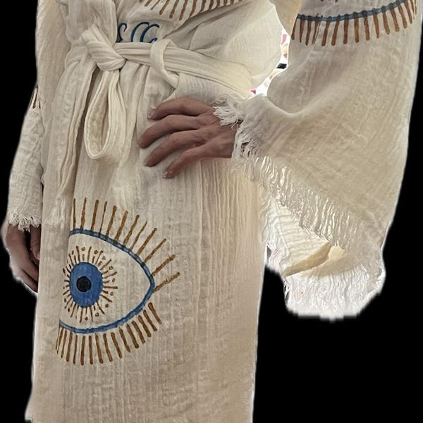 Evil Eye Robe, Turkish Bathrobe, Beach Kimono, Turkish Towel Robe ...