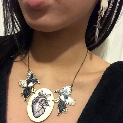 Magpie Heart Thief Jewelry Bird Necklace Crystal Heart - Etsy