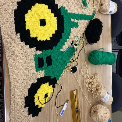 CROCHET BABY BLANKET Pattern: Tractor Baby Blanket, C2C Tractor Pattern ...