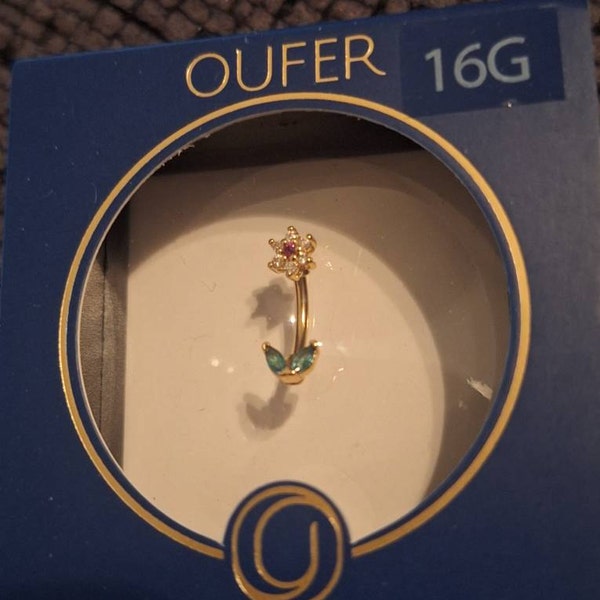 16G Flower Curved Barbell/green Leaf Cartilage Earring/rook Earring ...