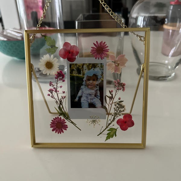 Pressed Flower Picture Frame and Custom Message Gold Hanging Frame ...
