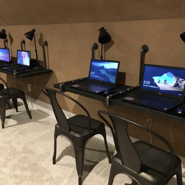 Iron Pipe & Solid Pine Wood Desk - Farmhouse Suspended Wall Mounted ...