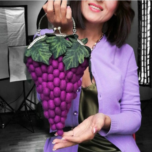Designer Purse Felted Grape on a Purse Purple Felted Purse Felted Bag ...