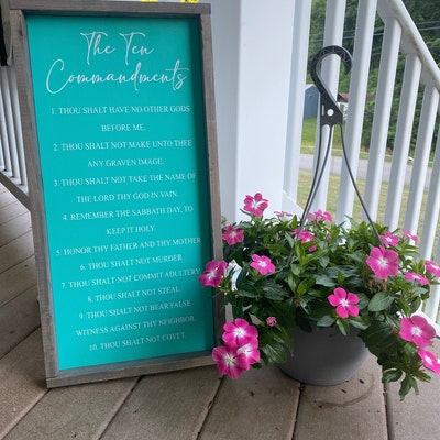 The Ten Commandments Sign, Religious Wall Decor, Framed Wood Sign ...