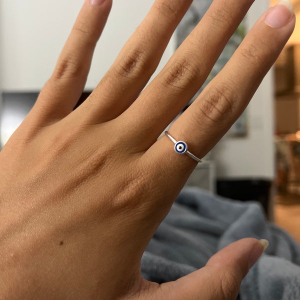 Sterling Silver Evil Eye Ring: Enamel Protection Ring - Etsy