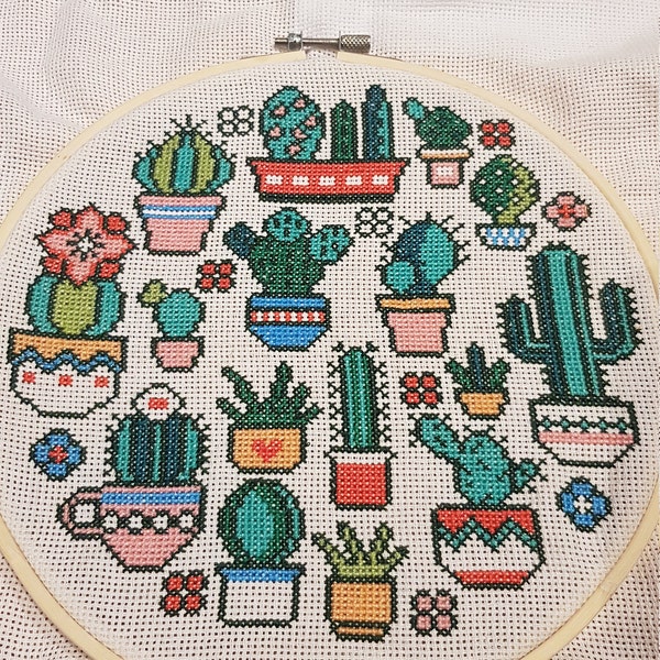 Cactus Cross Stitch Kit, Potted Flowers Succulents Embroidery, Flowers ...