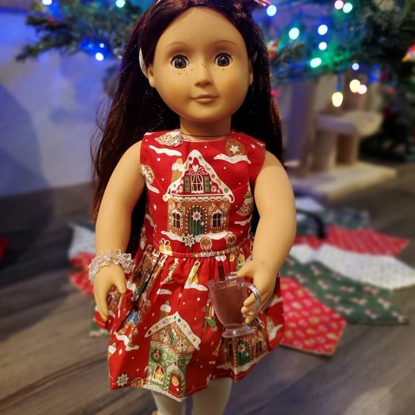 18 Inch Doll Long Doll Dress Blue Storybook Theme Fabric With Headband ...